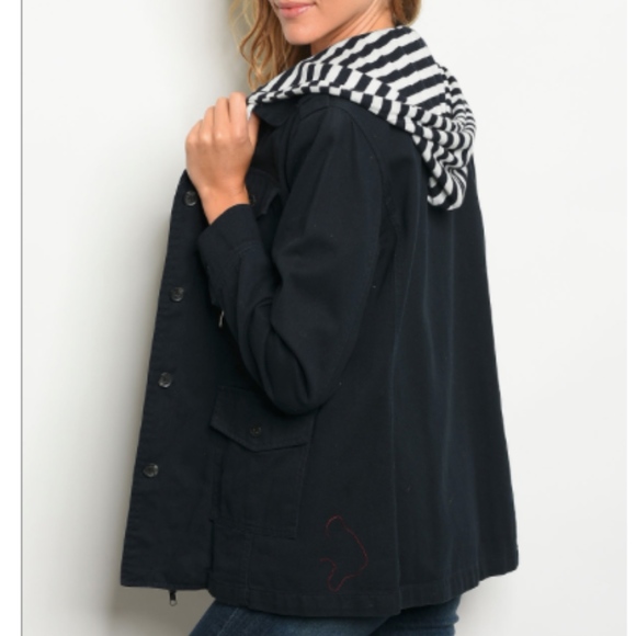 Jackets & Coats | Navy Jacket With Accent Stripe Lining | Poshmark